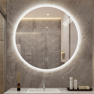 Round LED Bathroom Mirror - Wall-Mounted, Adjustable Color Temperature ...