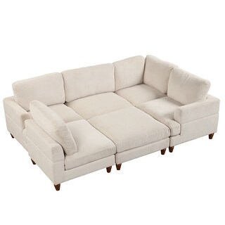 L-Shaped Modular Sectional Sofa, 6-Seater Convertible Sleeper Sofa w ...