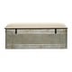 Gray Metal Galvanized Storage Bench with Cream Upholstered Burlap Top ...