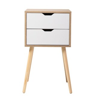 Modern Style White Solid Wood Bedside Table with Two Drawers and Four ...