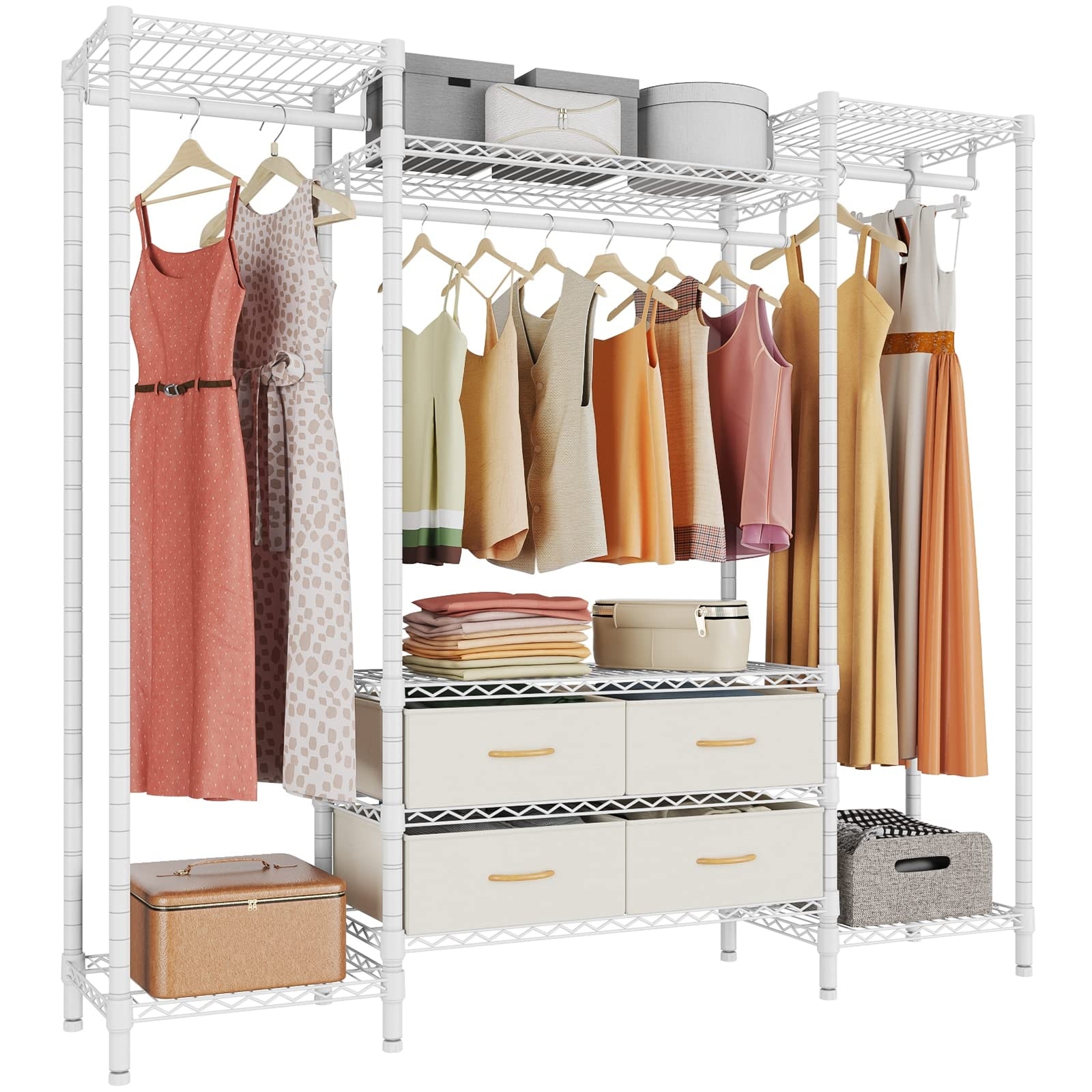 Wire Garment Rack Clothes Rack, Metal Clothing Rack with Shelves, Hang ...
