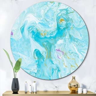 Designart 'Turquoise Marble Liquid Art Universe' Modern Metal Circle ...