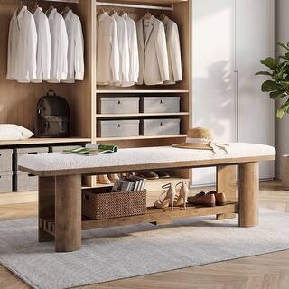 62.9-Inch Entryway Shoe Bench with Plush Faux Lamb Wool Cushion and ...
