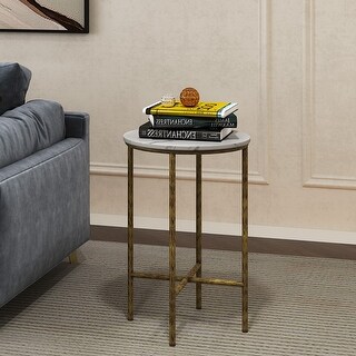Moasis Forged Metal Round End Table with Marble Tabletop - Bed Bath ...