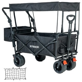 Collapsible Wagon Folding Garden Cart with Removable Canopy Utility ...