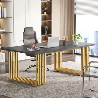 70.9" Modern Office Desk, White Gold Computer Desk Executive Desk - On ...