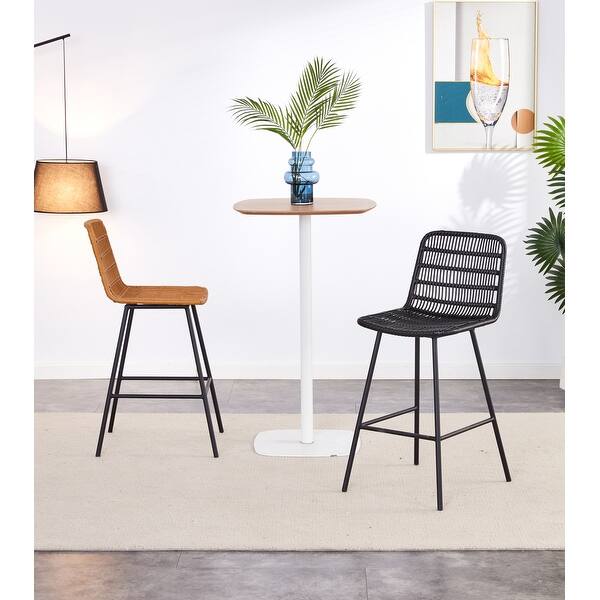 Rattan Bar Stools NTRL with Mtl Frame TrckShp (Counter Stools) 2 Sets ...