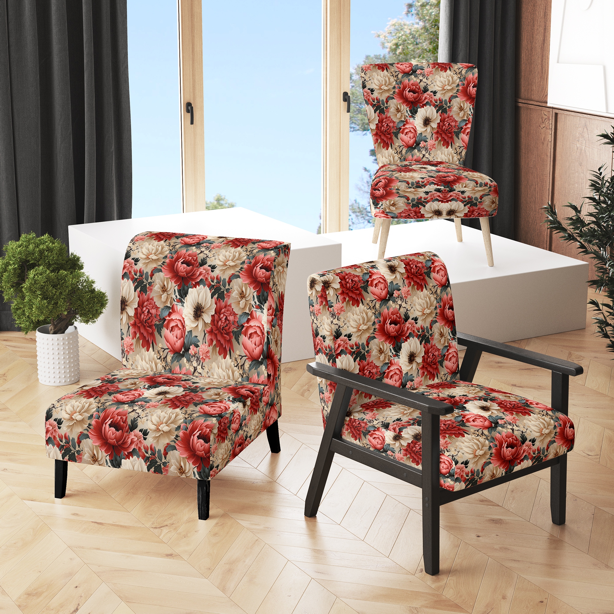 Floral accent chair with ottoman store