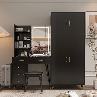 5 Drawers Makeup Vanity Dressing Table with Mirror and Power Outlets ...