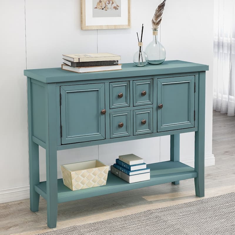 Dark Blue Buffet Sideboard Console Table with Bottom Shelf - Overstock ...