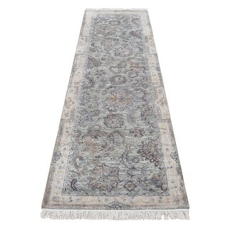 Shahbanu Rugs Laurel Green, Pure Silk with Textured Wool, Mughal Design ...