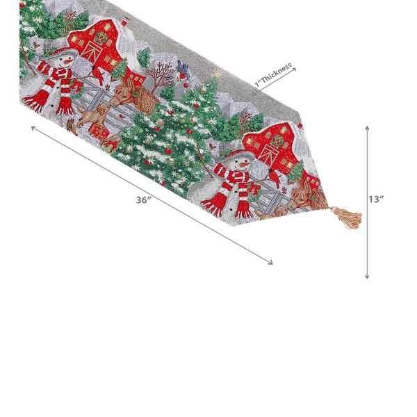 Christmas Tapestry Table Runner Snowman With Barn 36" - Bed Bath ...