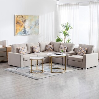 6 Piece Modular Sectional Sofa with Console Table in Beige - Bed Bath ...