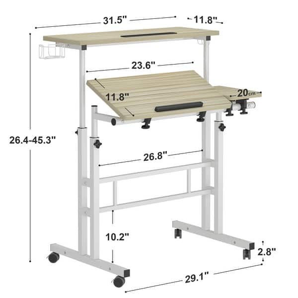 Home Office Laptop Cart, Adjustable Height Mobile Standing Desk with ...