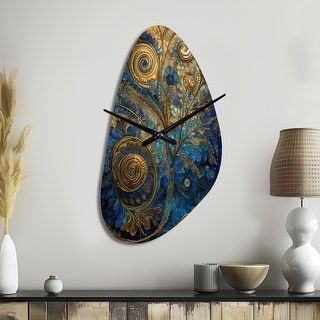 Blue And Gold Melodies Of Boho II - Boho Feather Large Wall Clocks ...