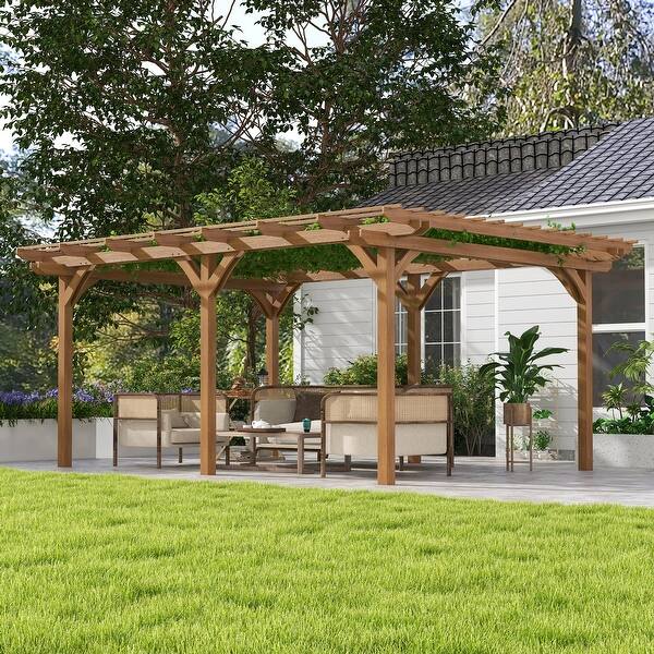 Outsunny 12' x 16' Outdoor Pergola, Wood Gazebo Grape for Climbing ...