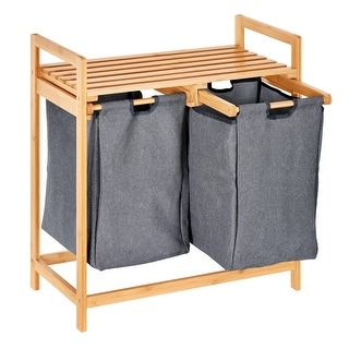 Bamboo Hamper w/Dual Compartments - Laundry Sorter - Dual Hamper to ...