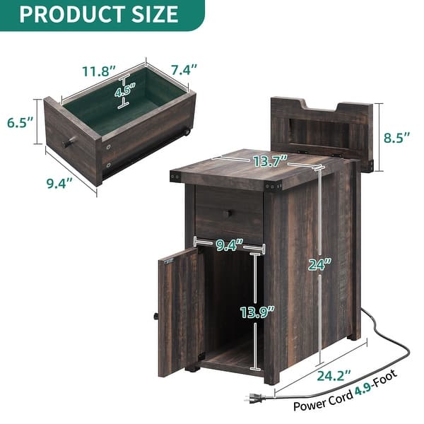 Moasis Narrow Side Table with Hidden USB Ports and Power Outlets ...