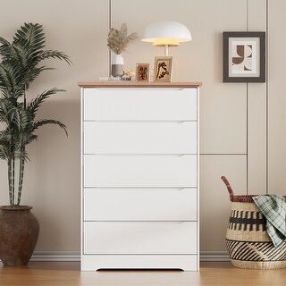 Vertical Storage Cabinet Dresser Chest with 5 Handleless Drawers - Bed ...