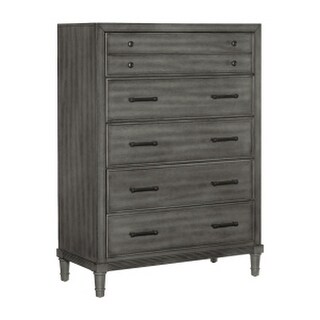 Ceila 53 Inch Tall 5 Drawer Dresser Chest, Round Tapered Legs, Gray ...