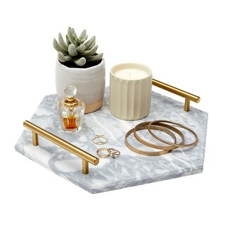 Hexagon Marble Tray with Gold Colored Handles for Bathroom Vanity ...