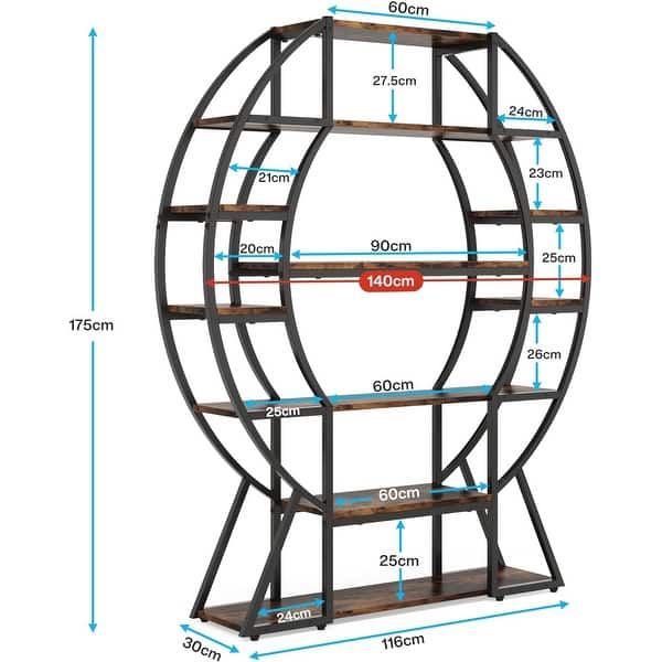 6-Tier Bookshelf, 69" Large Oval Triple Wide Bookcase with Metal Frame ...