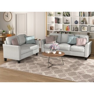 Traditional Linen Fabric Sofa Set, Soft Upholstered Loveseat Sofa & 3 ...