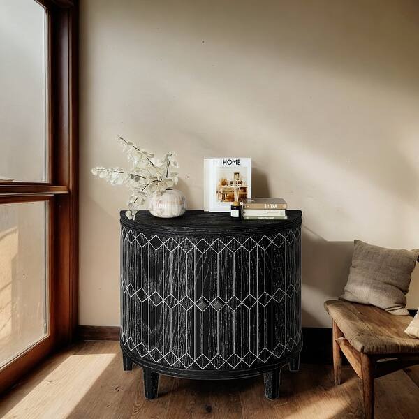Modern Half-moon Wood Storage Cabinet with Featuring Two-tier Storage ...