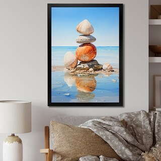 Designart "Minimalist Beach Shells Tower I" Abstract Botanicals Framed ...