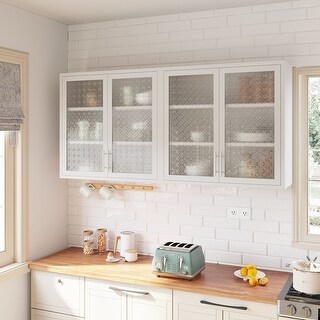 Wall Mounted Cabinet Table-Top Storage Cabinet with Hazy Glass Doors ...
