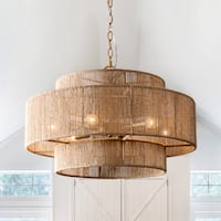 Bohemian Brown Hemp Rope Tiered Drum Chandelier Light - 23.62 "W x 15. ...