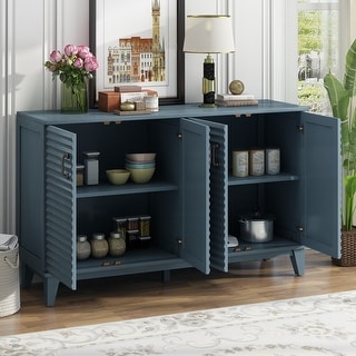 Sideboard 4 Door Storage Buffet Three-dimensional Stripe Cabinet, Navy ...