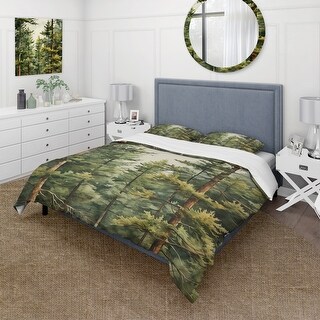 Designart "Pine Tree Symphony II" Green Traditional - Bedding Cover Set ...