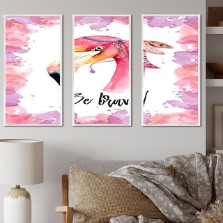 Designart "Be Brave Pink Flamingo With Feathers" Traditional Framed ...