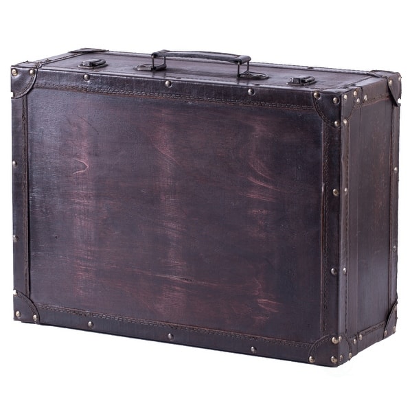 Vintiquewise Cherry Wooden Vintage-style Suitcase with Leather Trim ...