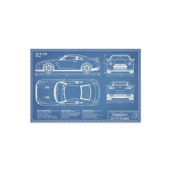 Nissan GT-R (R35) Skyline Blueprint Print On Acrylic Glass by Action ...