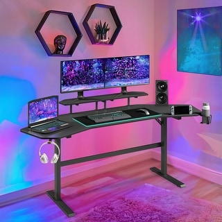 Dual Monitor Gaming Desk with Removable Shelves, Built-In Stands ...