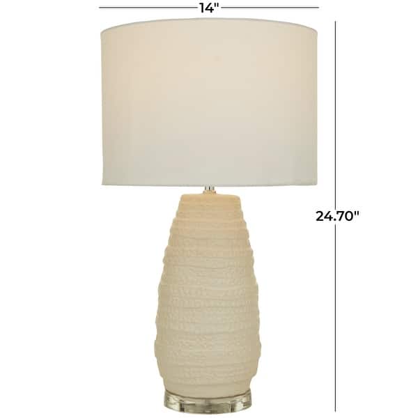 Cream Ceramic Gourd Style Base Room Table Lamp with Drum Shade - Bed ...