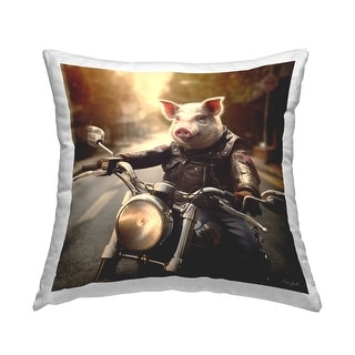 Stupell Hog Riding Motorcycle Decorative Printed Throw Pillow Design by ...