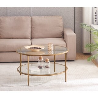 2 Layers Round Coffee Table with glass top - Bed Bath & Beyond - 39923020