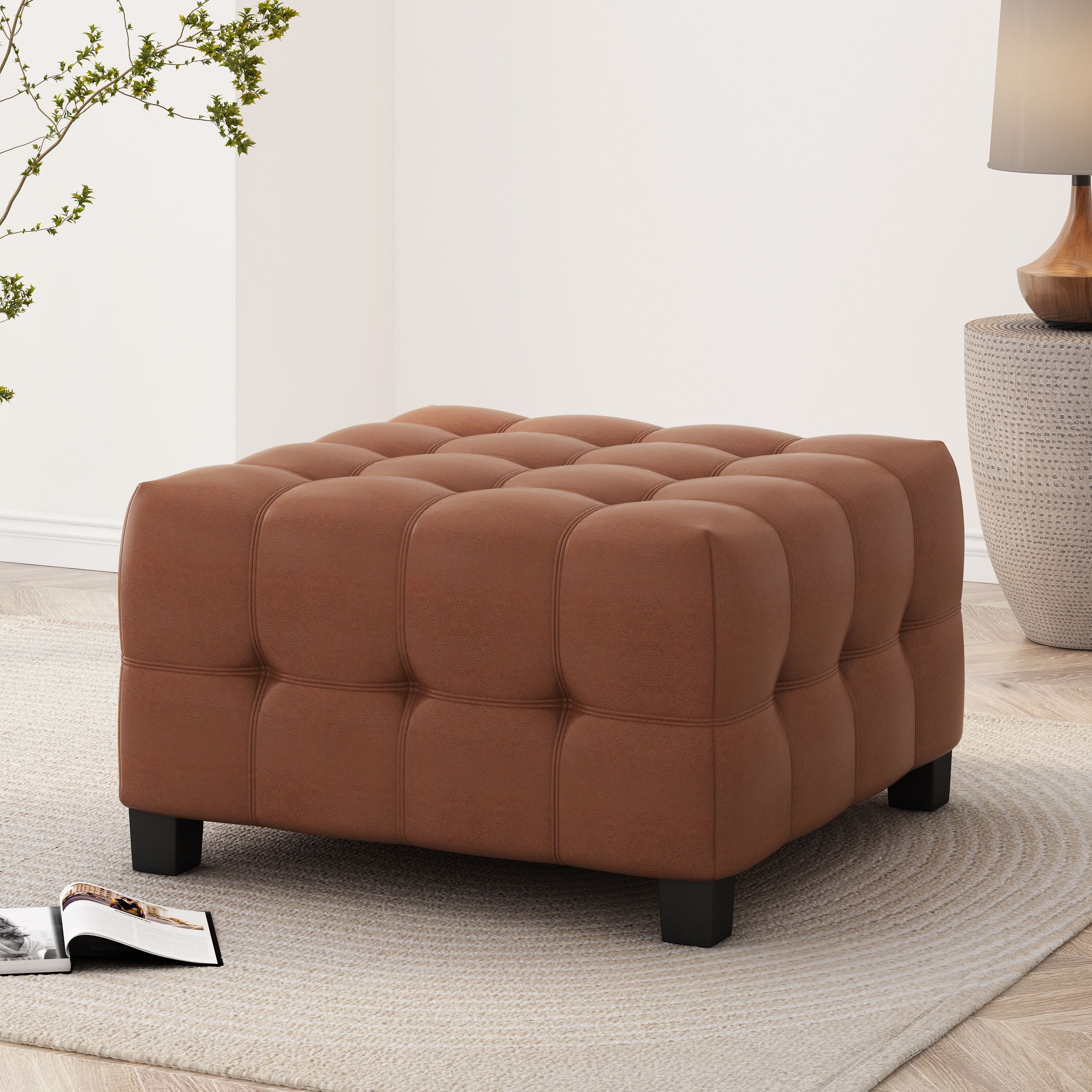 Faux leather tufted ottoman store
