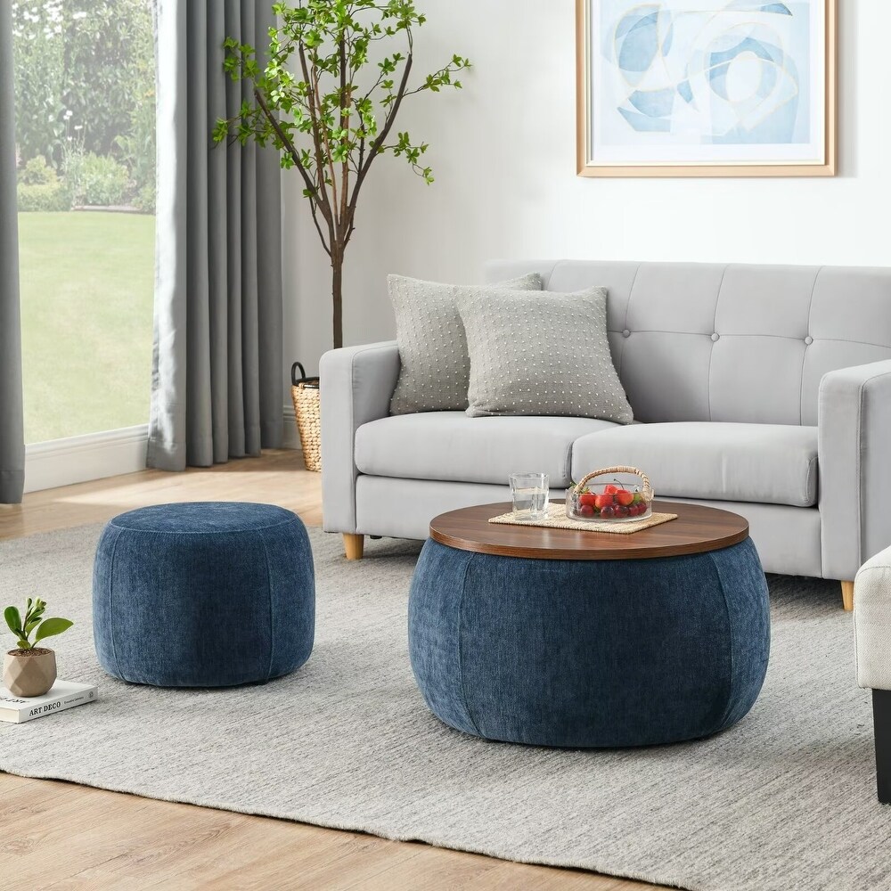 Blue Round Ottomans and Poufs Bed Bath Beyond