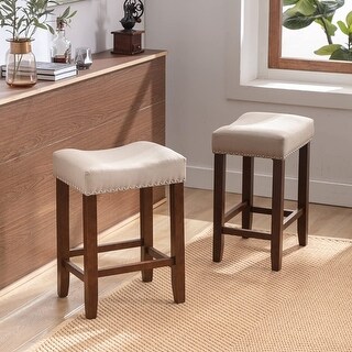 24'' Backless Bar Stools Set of 2 with Nailhead Detailing Decoration ...