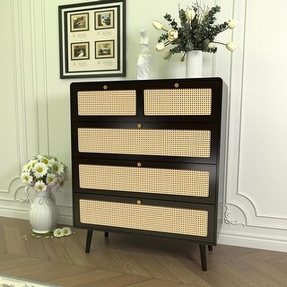 Modern Rattan Dressing Counter with Metal Handle Drawers - Bed Bath ...
