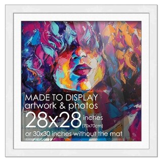 28x28 Frame White With White Picture Mat For 28x28 Print - Or 30x30 ...