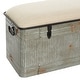 Gray Metal Galvanized Storage Bench with Cream Upholstered Burlap Top ...