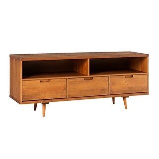 Mid-Century Modern Solid Wood TV Stand for 65" TVs with Open Cubbies ...
