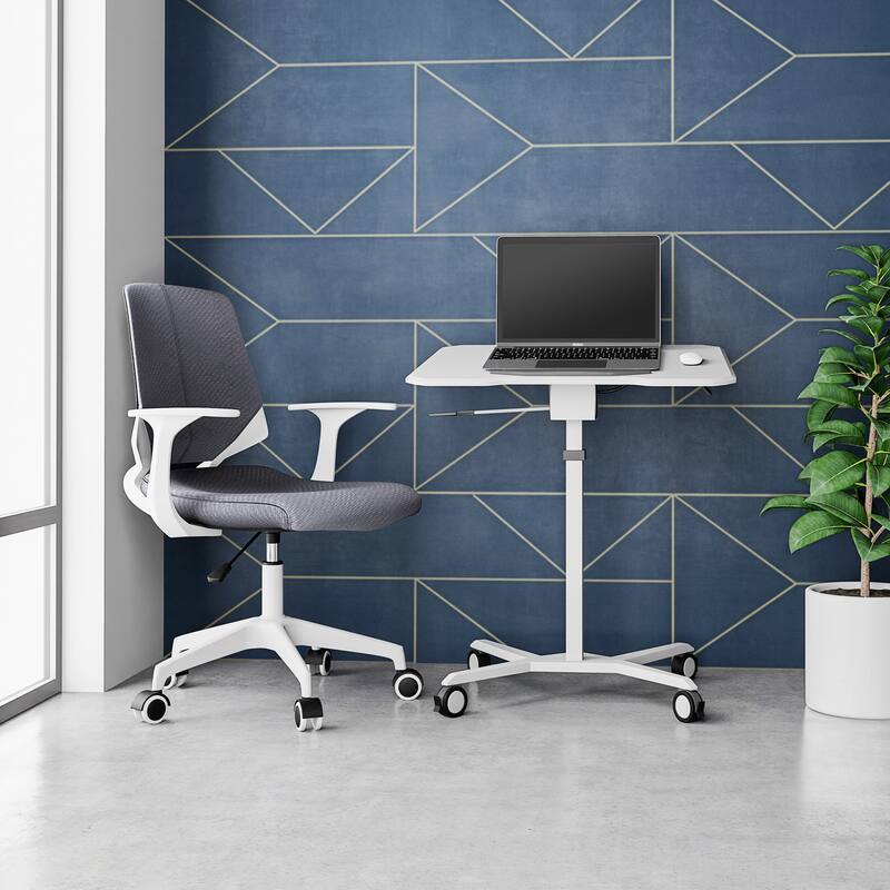 White Sit to Stand Mobile Laptop Computer Stand with Height Adjustable ...