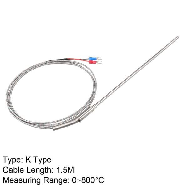 K Type Temperature Sensor Probe 1.5M Cable 4mm x 200mm Thermocouple - 4 ...