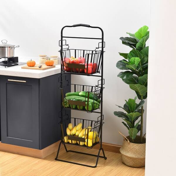 3-Tier Metal Wire Storage Basket Stand with Removable Baskets, Black ...